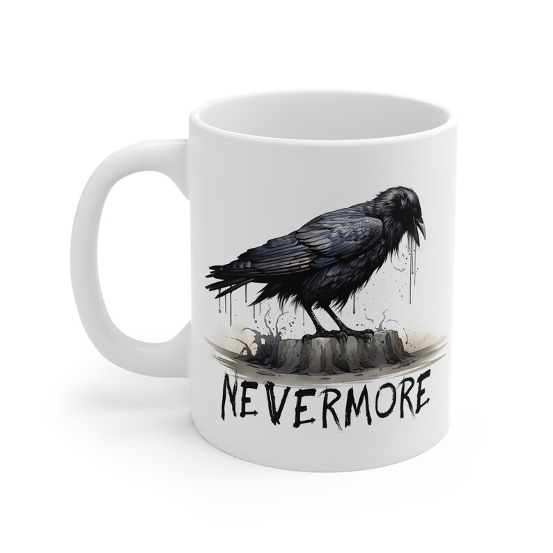 Nevermore Poe's Raven Coffee Mug Halloween Mug in White - Etsy