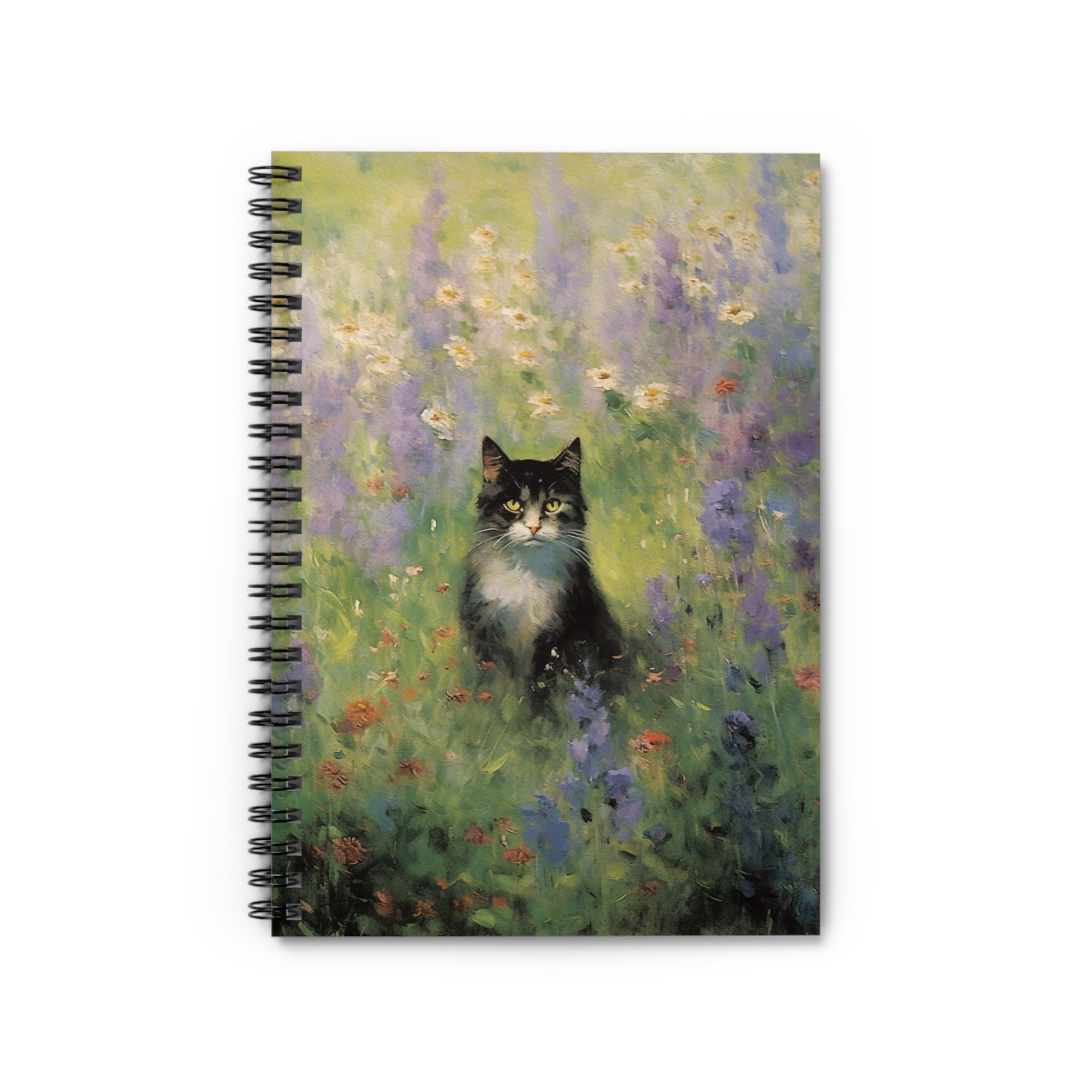 Tuxedo Cat in Wildflowers Spiral Notebook, Matisse Style Painting ...