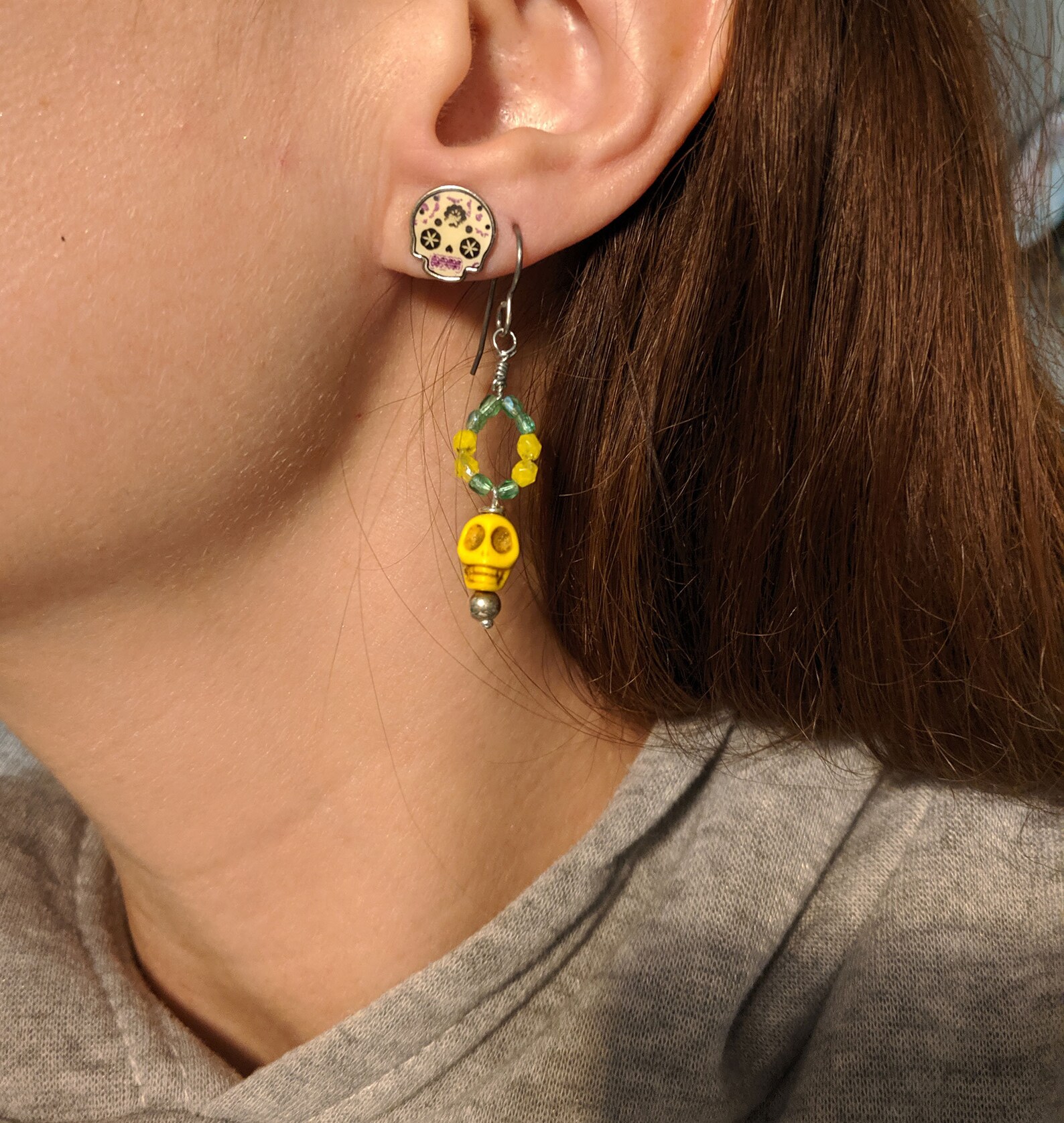Day of the Dead Inspired Earrings Swarovski Crystals Yellow - Etsy