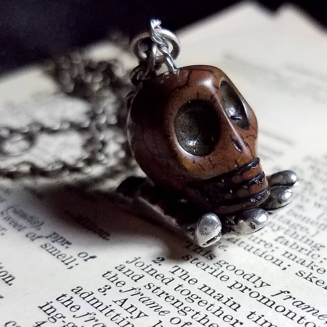 Skull in Hand Hamlet Necklace, Halloween Jewelry, Macabre Necklace ...