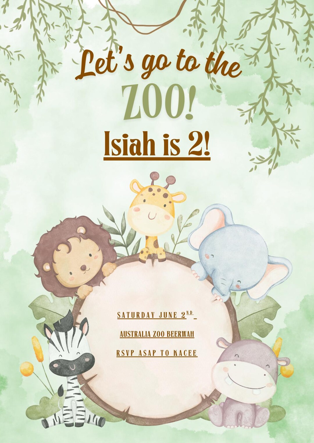 Zoo Inspired Birthday Invite Template – Editable Canva Download - Etsy