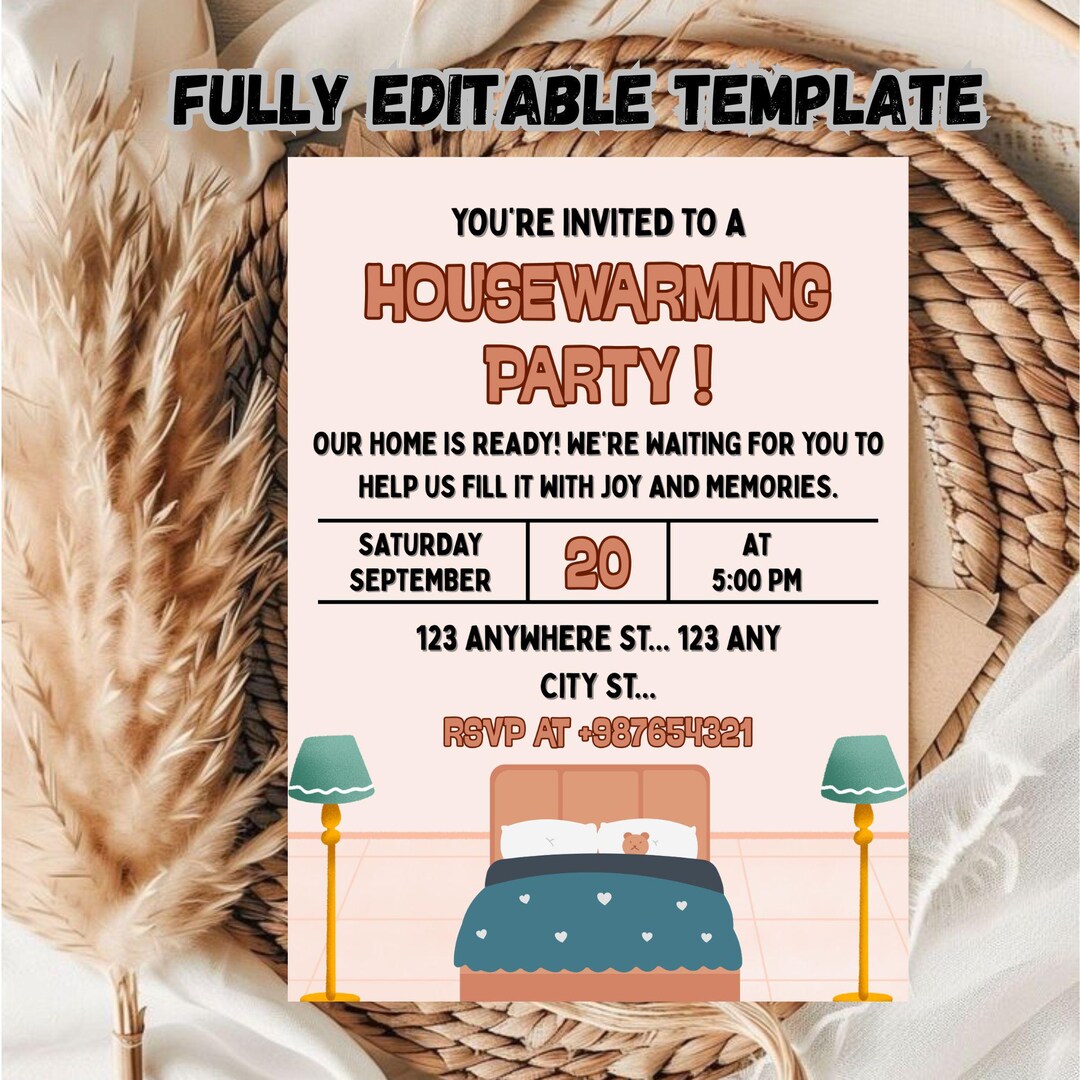 Editable Housewarming Invitation Template ( 5x7 ) Digital Downloadable ...