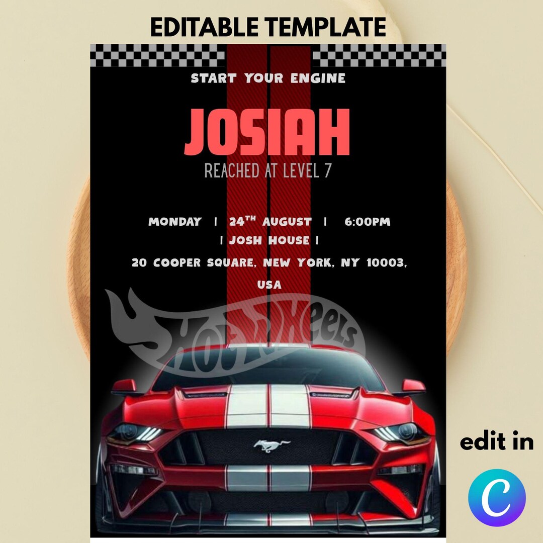 Hot Wheels Birthday Invitation Template: Editable Racing Car Party ...