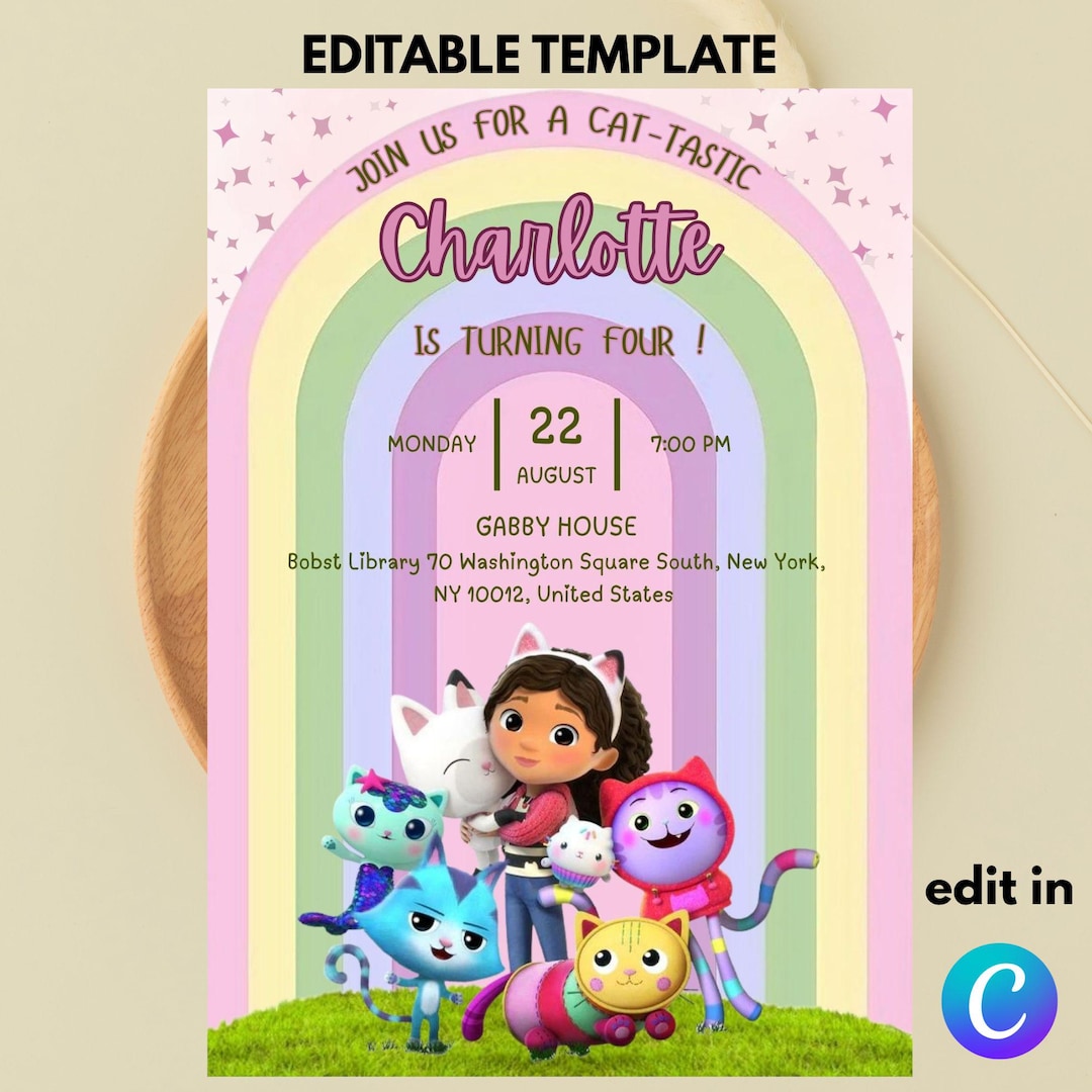 Editable Gabby's Dollhouse Birthday Invitation Template (digital ...