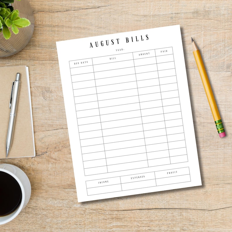 Printable Monthly Bill Tracker: Budget Planner Worksheet (A4, US Letter ...
