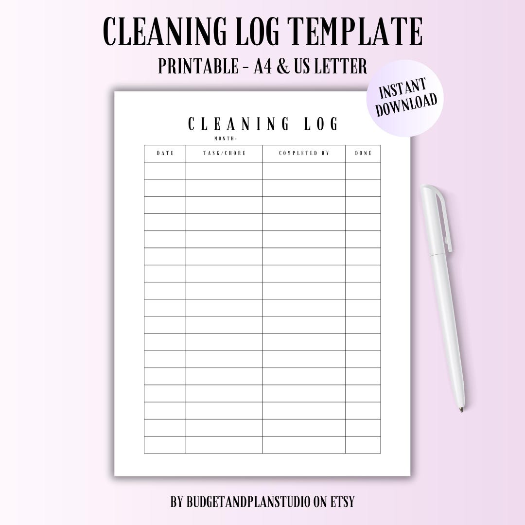 One-page Cleaning Log: Printable Cleaning Schedule & Chore Tracker (PDF ...