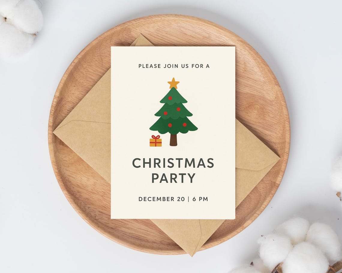 Minimal Charming Christmas Invitation | Editable Canva Template ...