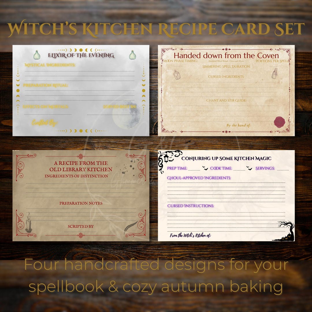 Halloween Recipe Cards Printable | Spooky Kitchen Decor | Witchy Recipe ...