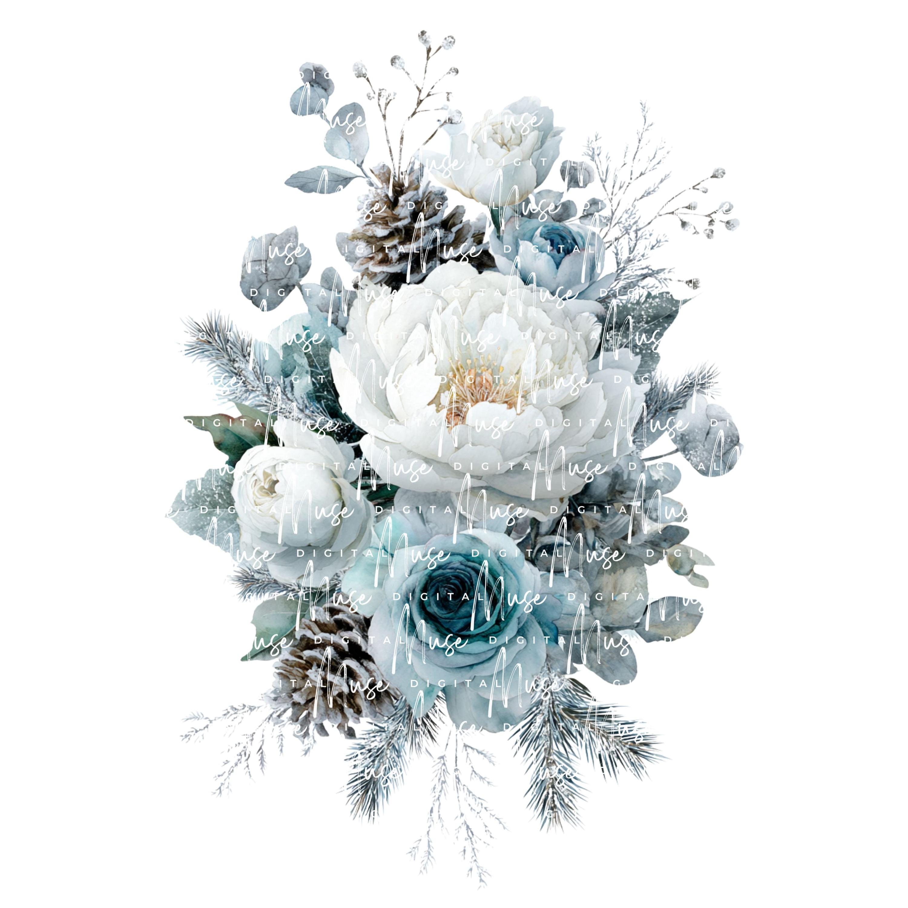 11 Winter Blue Floral Clipart Bundle, Watercolor Christmas Flowers ...