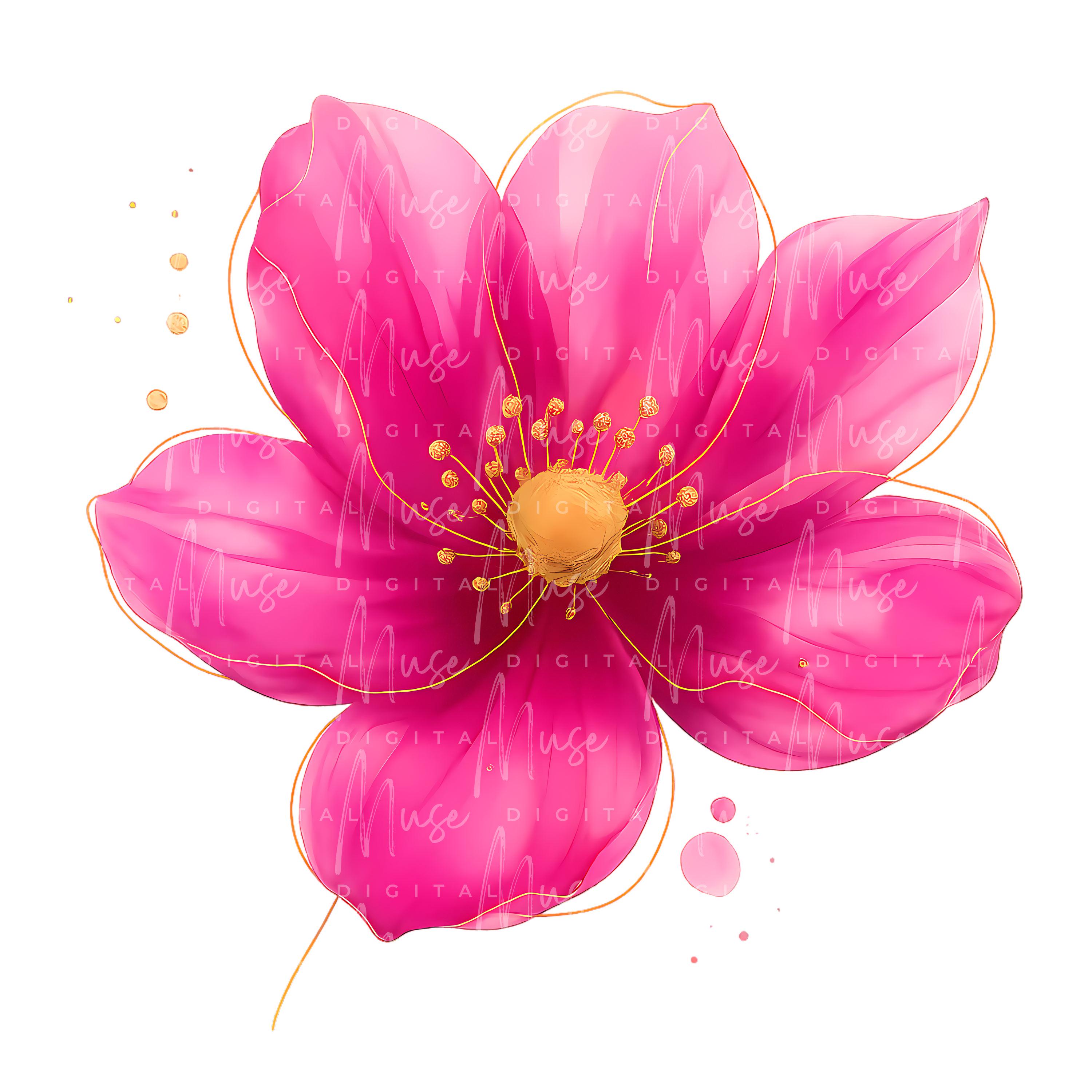 Pink and Gold Watercolor Flower Clipart: Abstract Floral Pngs (digital ...