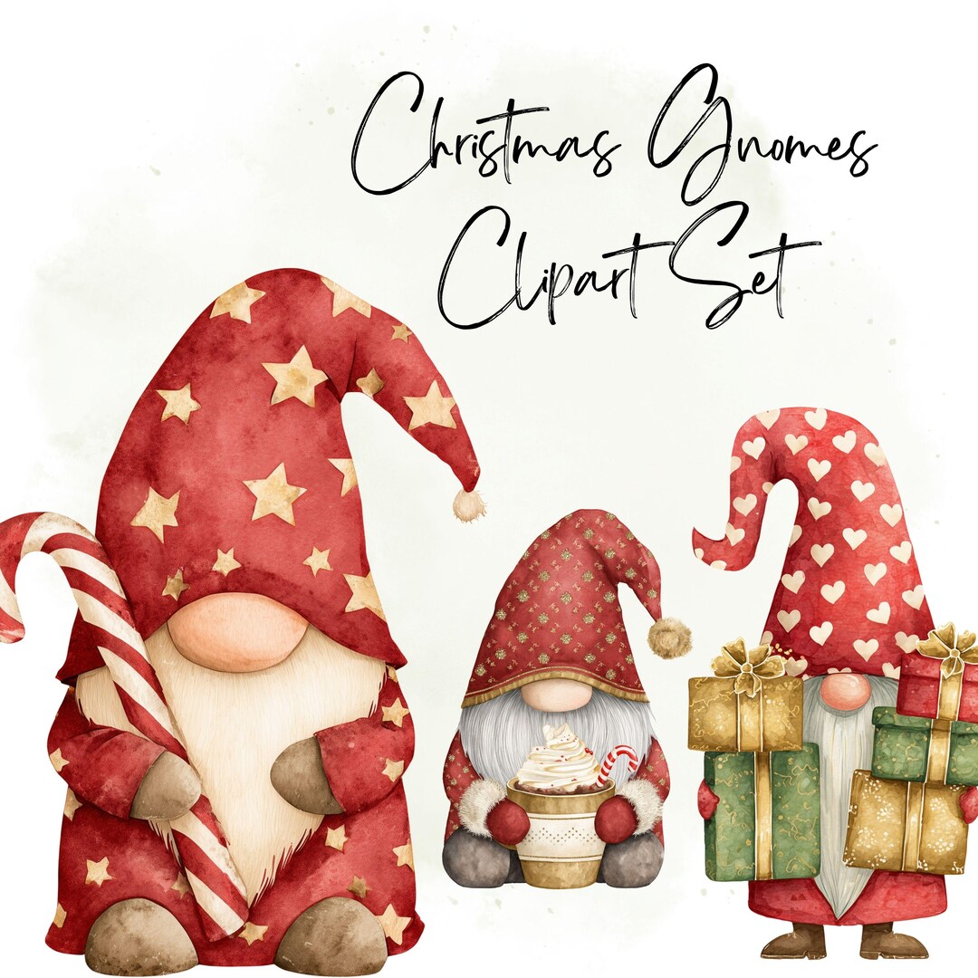 12 Watercolor Christmas Gnomes Clipart Set | Holiday PNG Illustrations ...