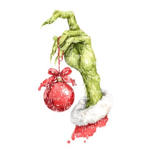 20 Christmas Grinch Hand Clipart PNG, Watercolor Green Hand With Red ...