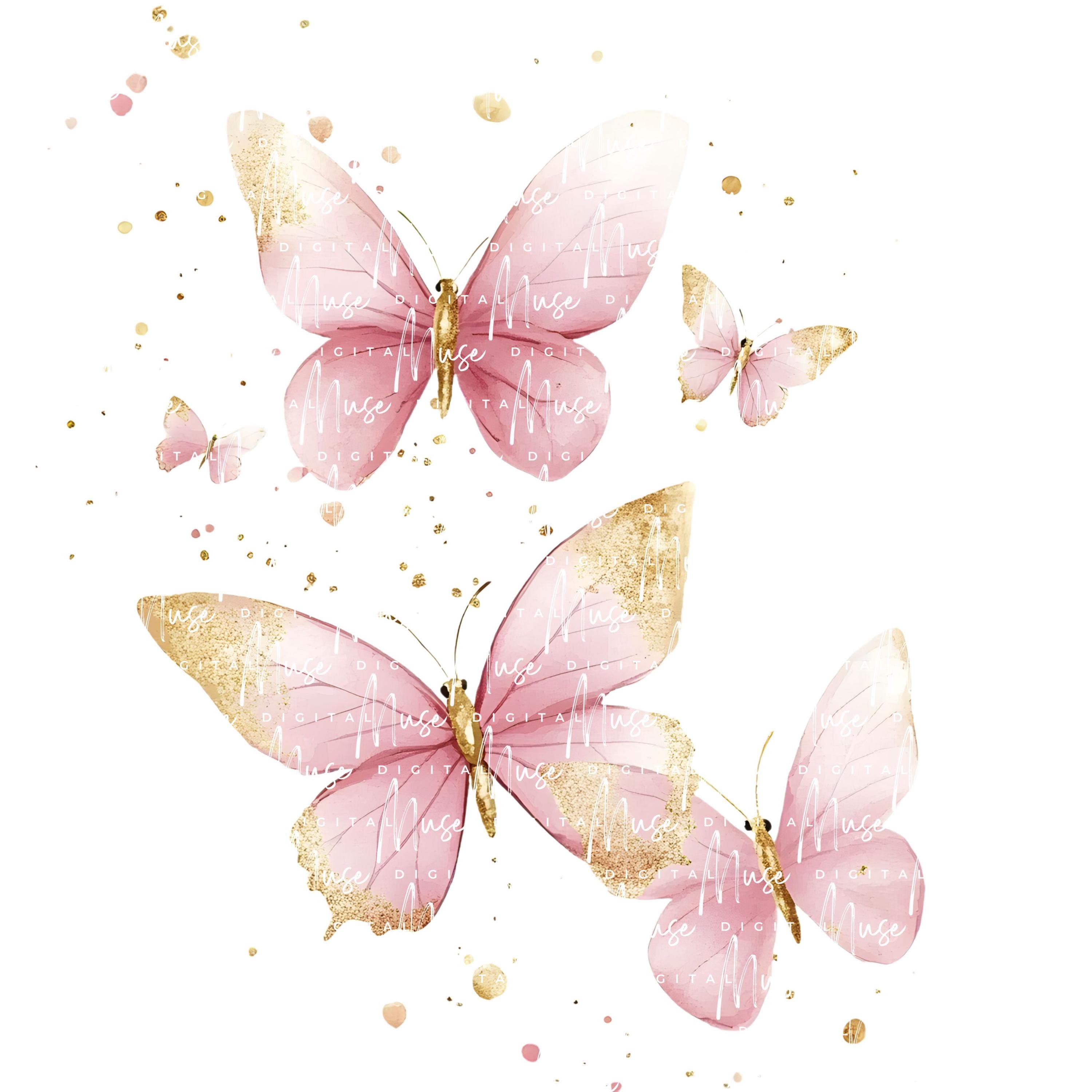 Pink Gold Butterfly Clipart Set JPEG – Pastel Glitter Butterflies for ...