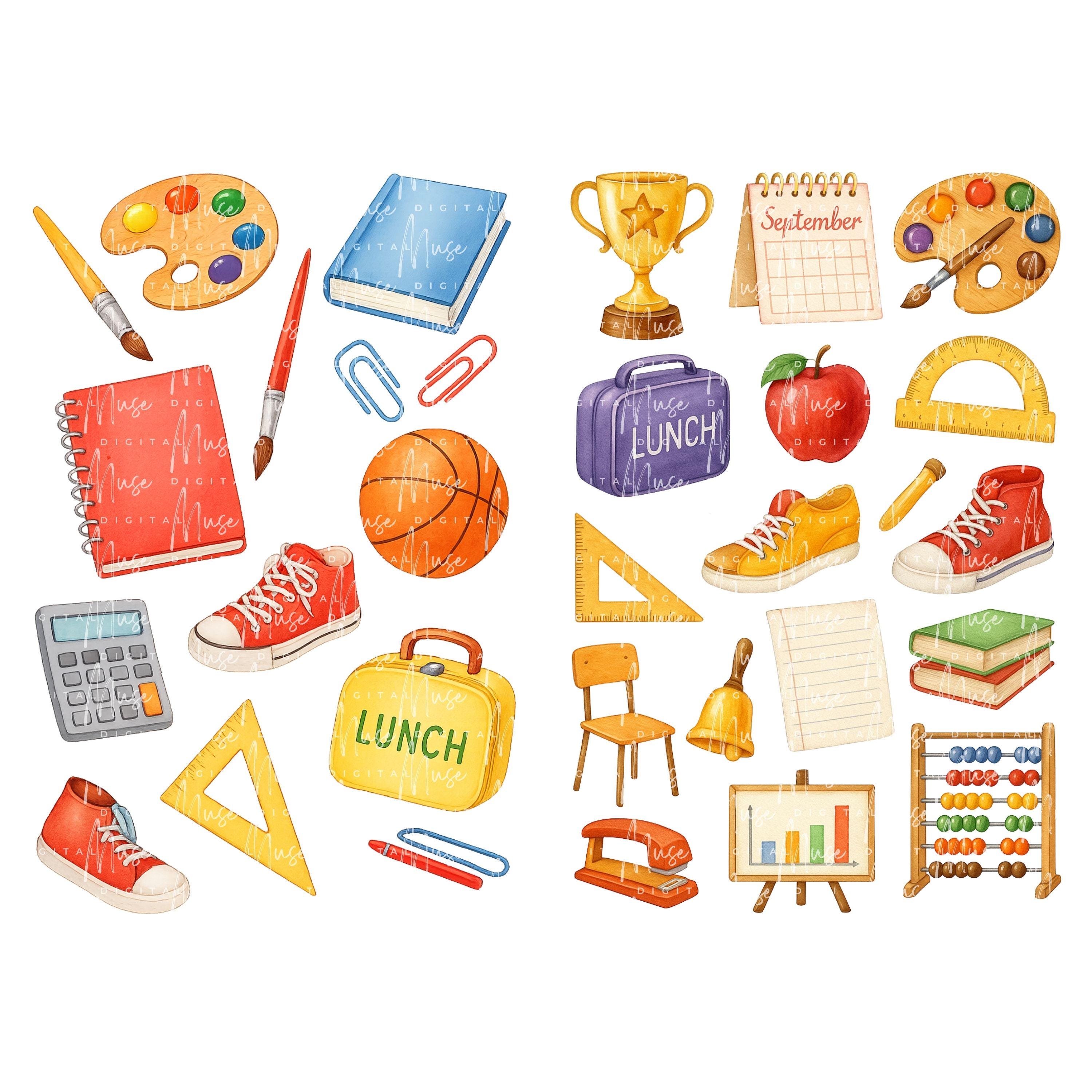 Pastel School Supplies Clipart Bundle: Kawaii Classroom Decor (PNG ...