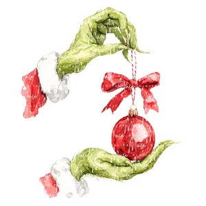 20 Christmas Grinch Hand Clipart PNG, Watercolor Green Hand With Red ...