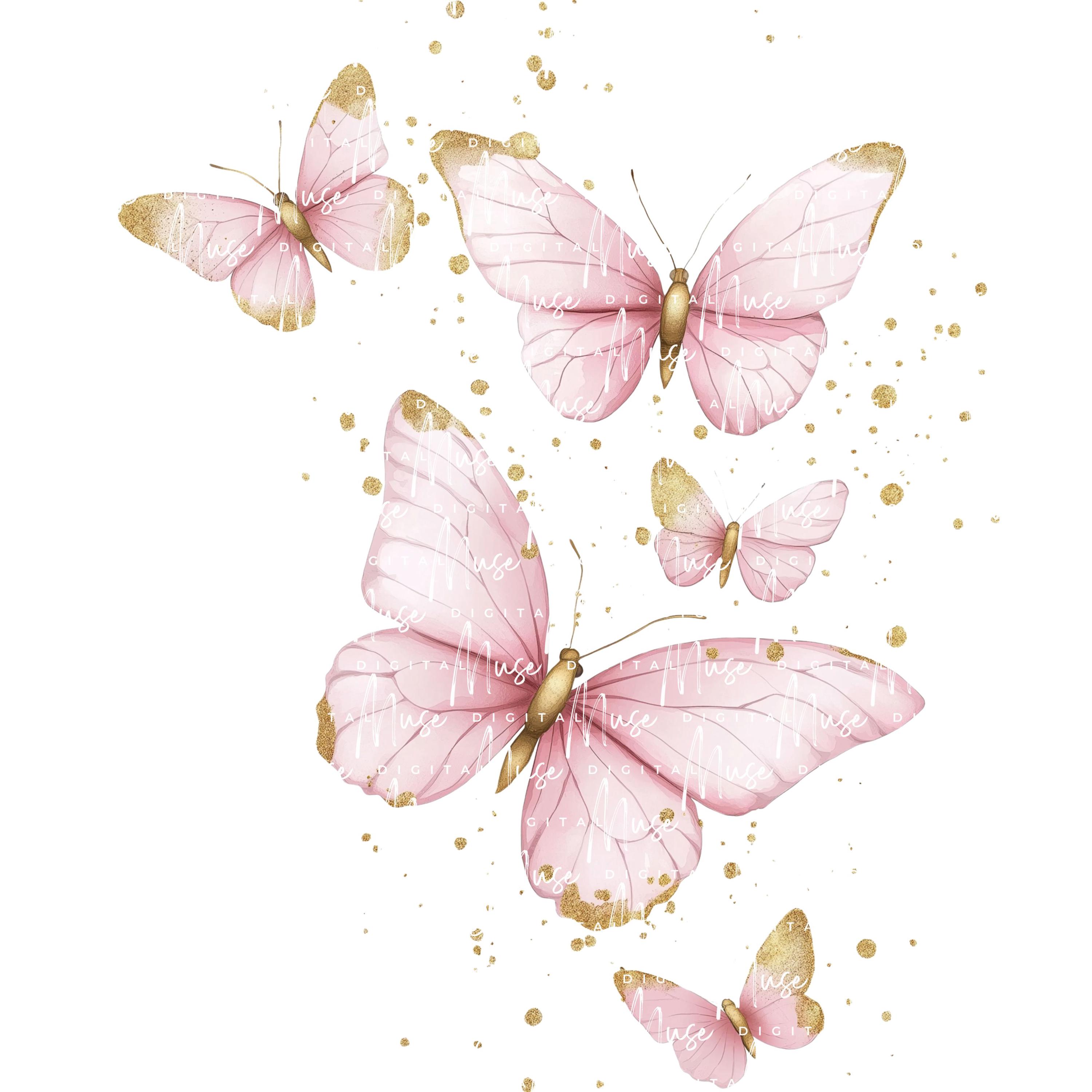 Pink Gold Butterfly Clipart Set JPEG – Pastel Glitter Butterflies for ...