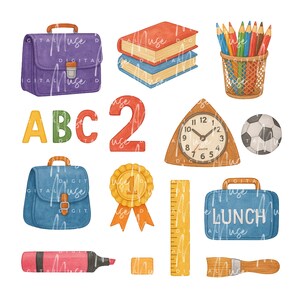 Pastel School Supplies Clipart Bundle: Kawaii Classroom Decor (PNG ...