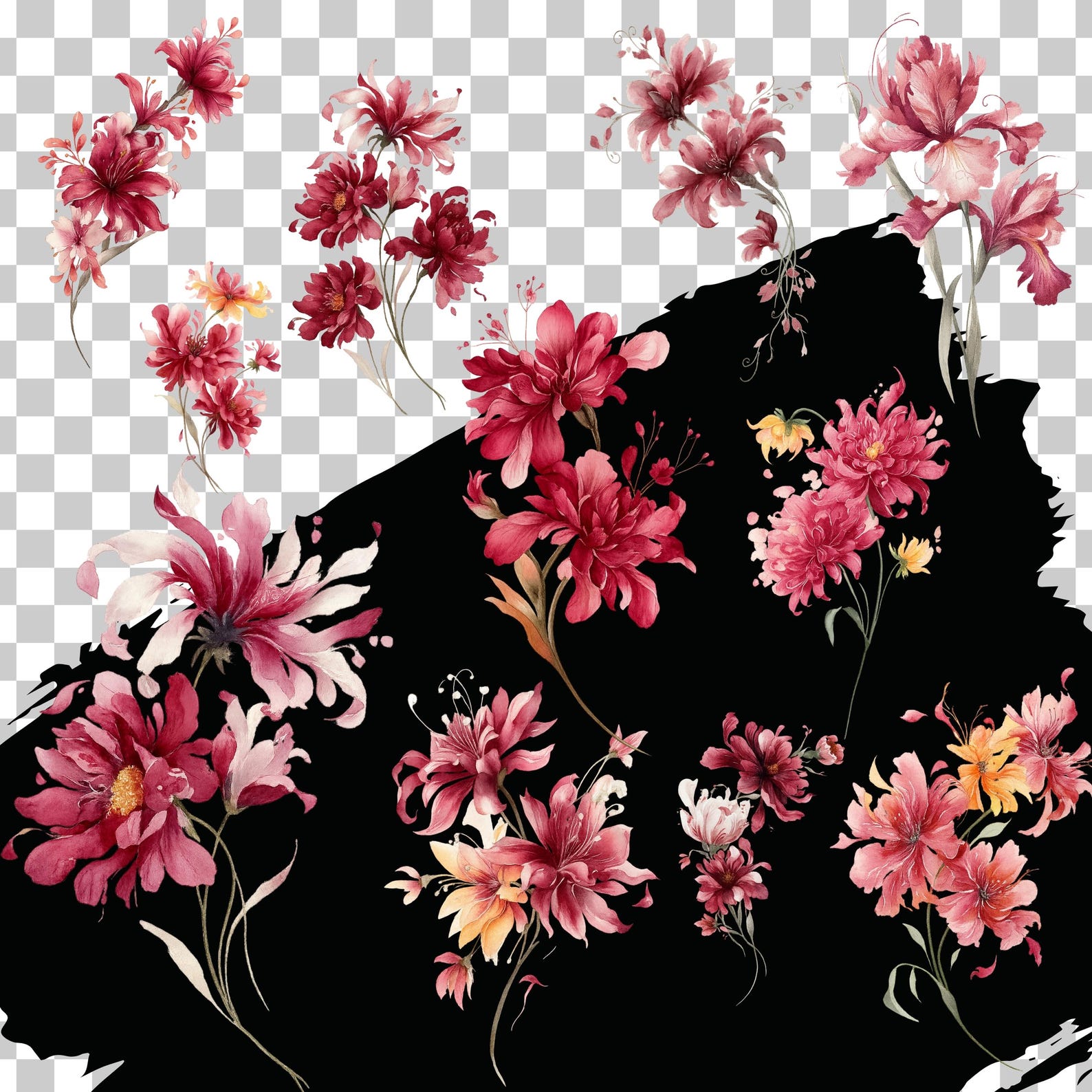 Watercolor Red Floral Clipart Bundle: Hand-painted Botanical PNG ...