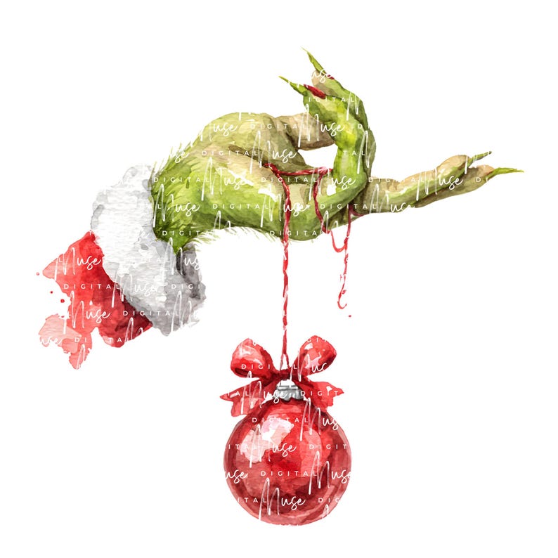 20 Christmas Grinch Hand Clipart PNG, Watercolor Green Hand With Red ...
