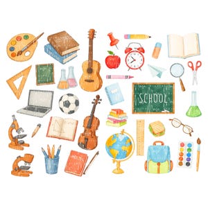 Pastel School Supplies Clipart Bundle: Kawaii Classroom Decor (PNG ...