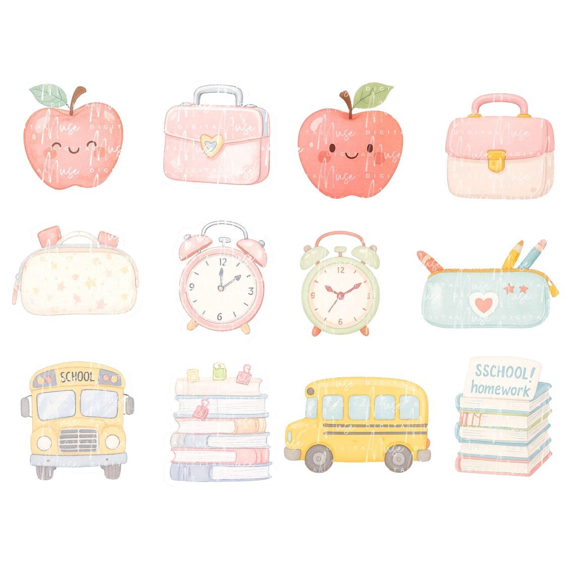 48 Pastel Kawaii School PNG Clipart Set – Cute Back to School ...