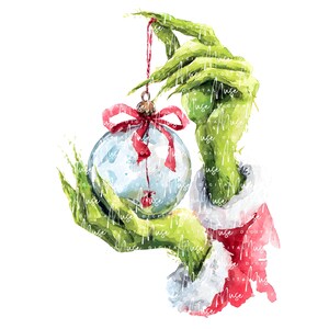 20 Christmas Grinch Hand Clipart PNG, Watercolor Green Hand With Red ...