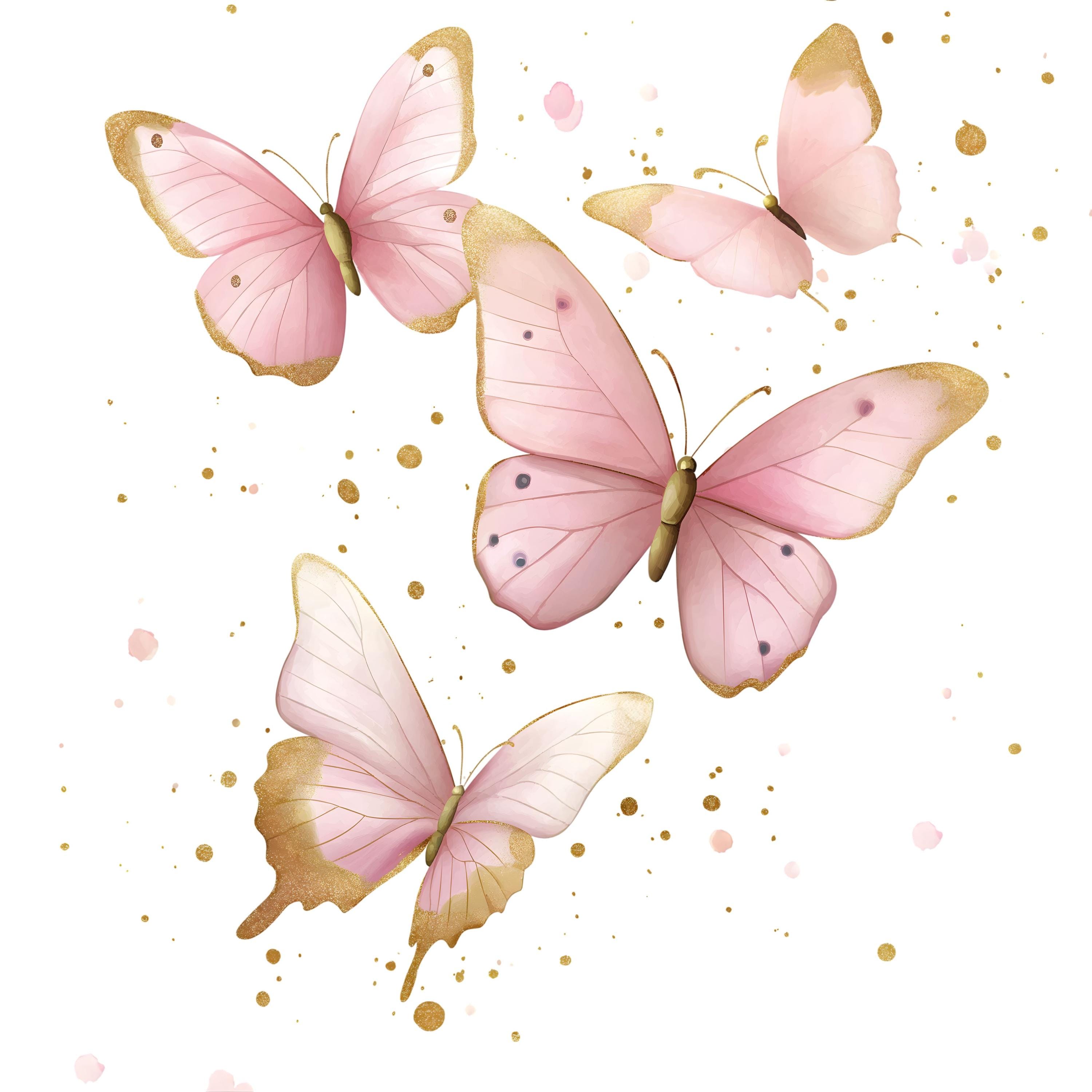 Pink Gold Butterfly Clipart Set JPEG – Pastel Glitter Butterflies for ...