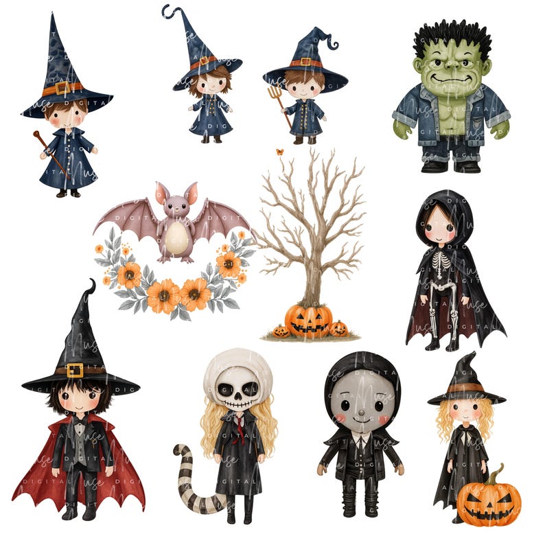 Halloween Clipart Set of 35 PNG | Cute Spooky Characters, Ghosts ...