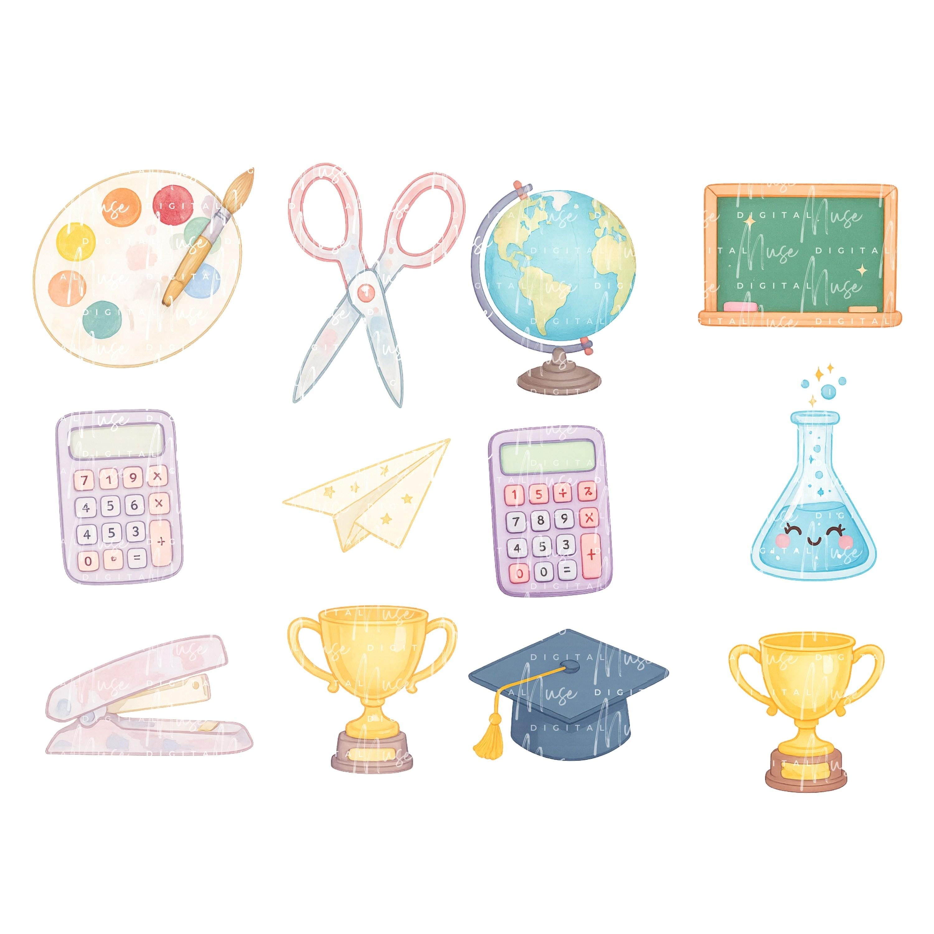 48 Pastel Kawaii School PNG Clipart Set – Cute Back to School ...
