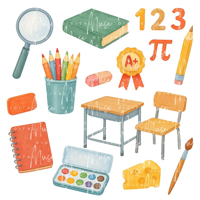 Pastel School Supplies Clipart Bundle: Kawaii Classroom Decor (PNG ...