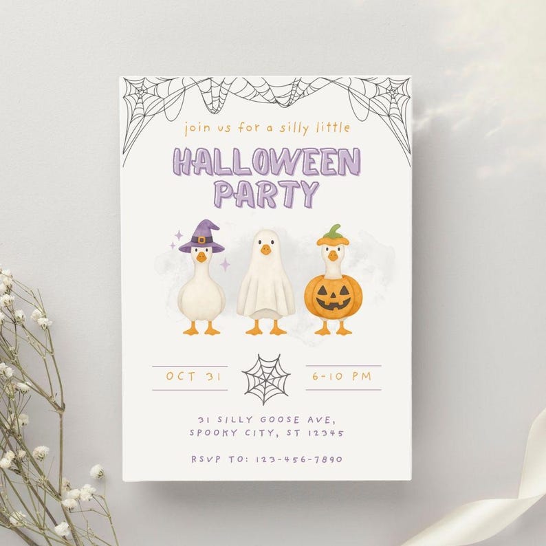 Silly Goose Halloween Birthday Invitation: Editable Canva Template ...