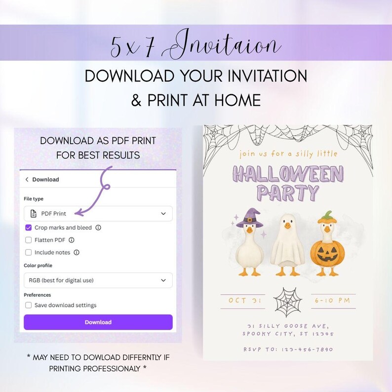 Silly Goose Halloween Birthday Invitation: Editable Canva Template ...