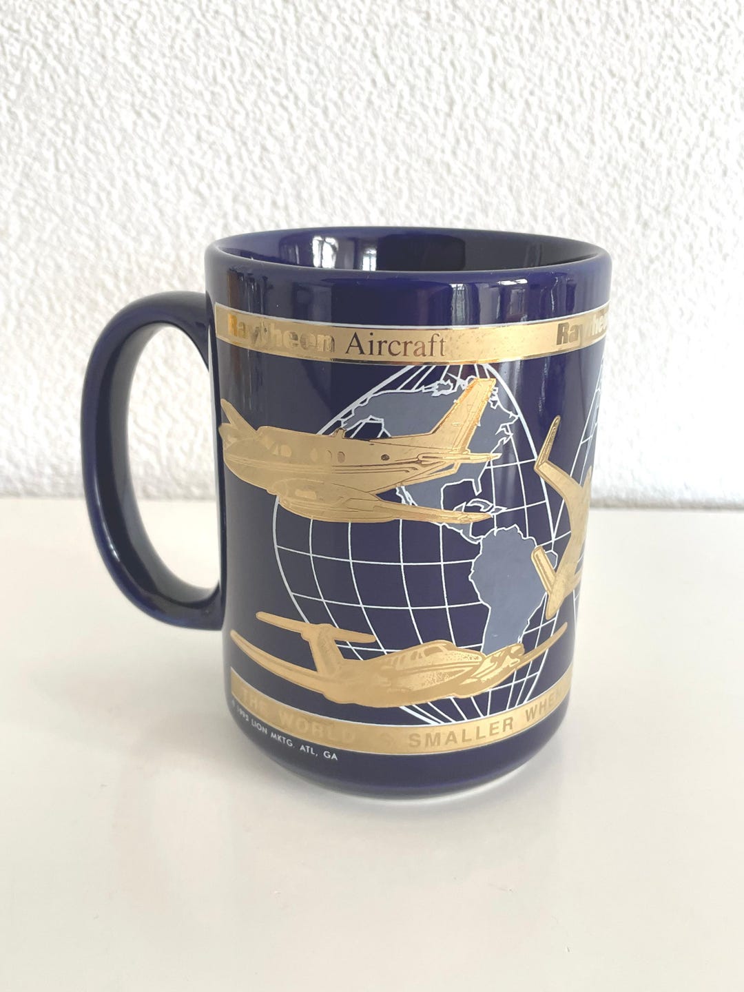 Vintage Raytheon Aircraft Mug 1995 – Blue Ceramic Coffee Cup With Gold ...