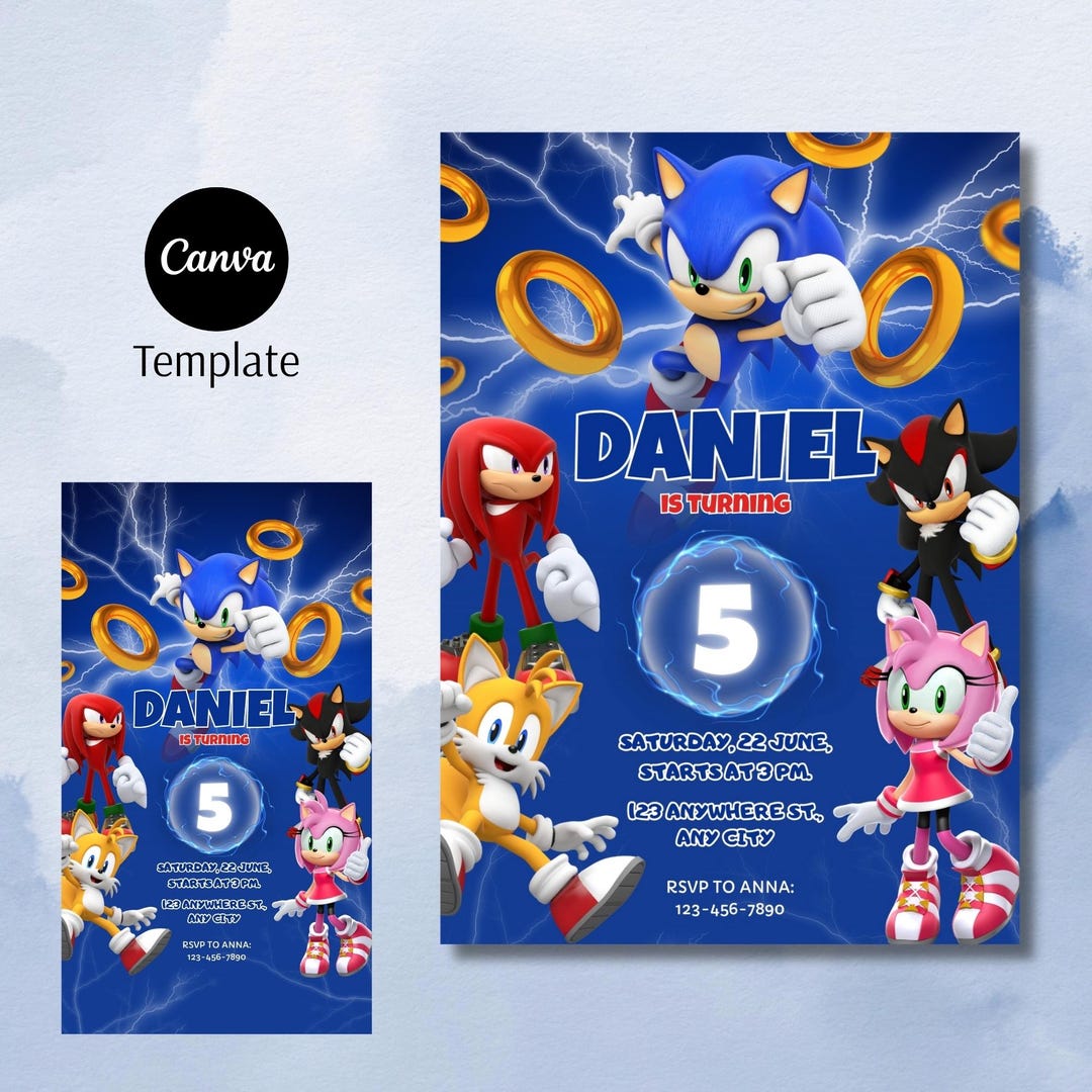Sonic Birthday Invitation: Knuckles & Tails Party, Editable Template ...