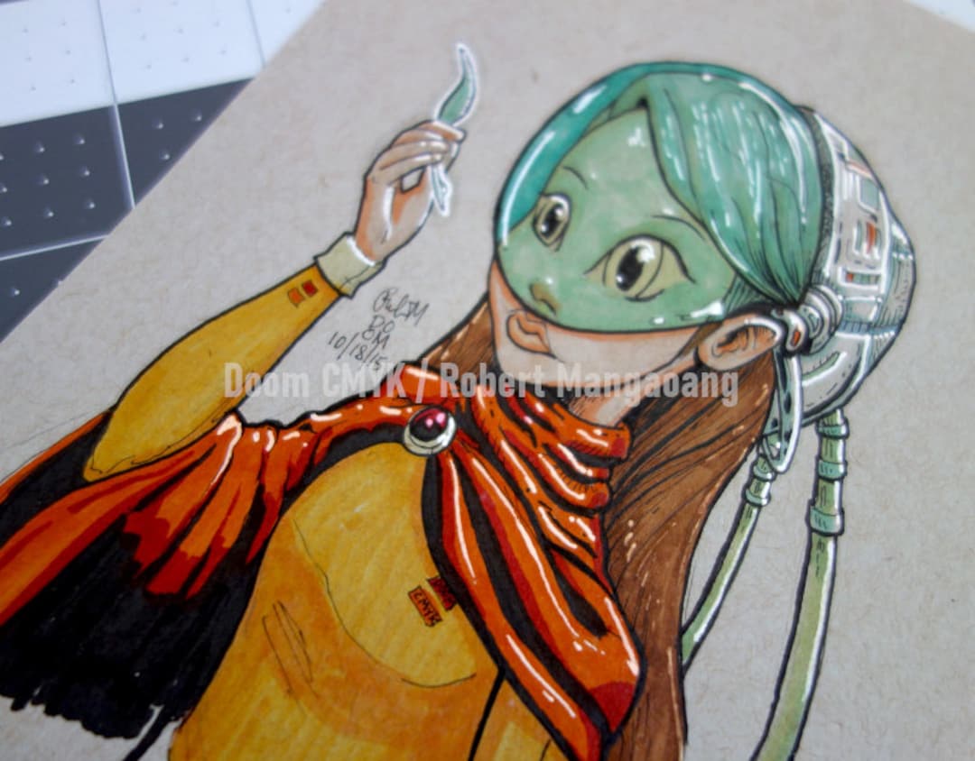Original Hand Drawn Ink Drawing, Futuristic Science Girl on Toned Paper ...