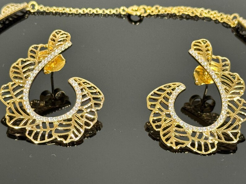 Half Loop Gold Earrings and Necklace Set in 18k Gold Plated - Etsy