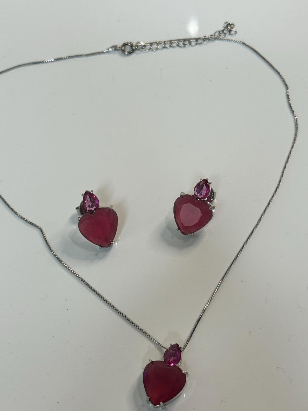Fuchsia Fusion and Tourmaline Crystal Heart Shaped Pendant Necklace and ...