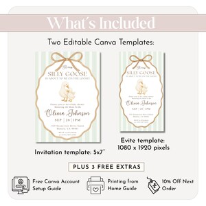 Silly Goose Baby Shower Invitation – Editable Green Stripes Canva ...