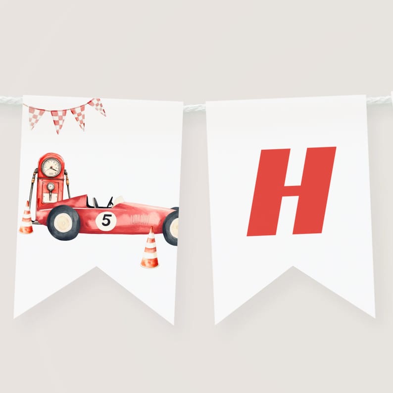 Editable Race Car Happy Birthday Banner, Red Racing Theme Decor ...