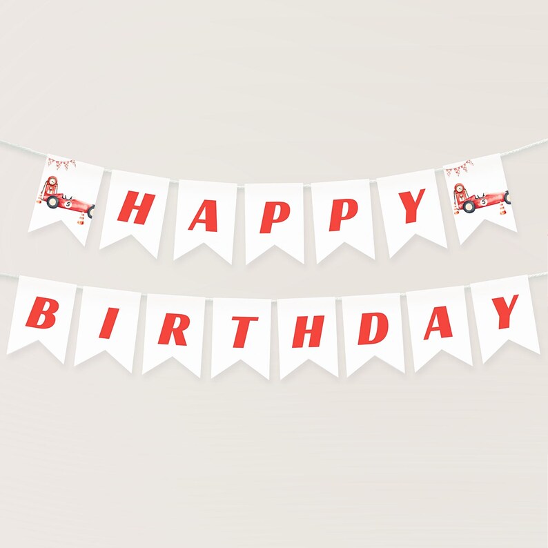 Editable Race Car Happy Birthday Banner, Red Racing Theme Decor ...