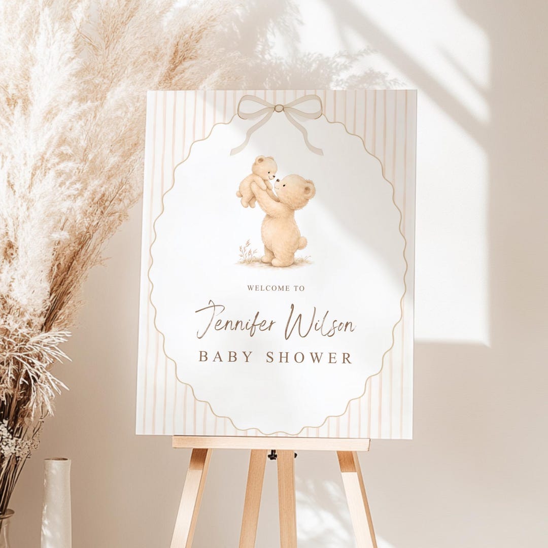 Mama Bear With Little Baby Shower Welcome Sign. Editable Canva Template ...