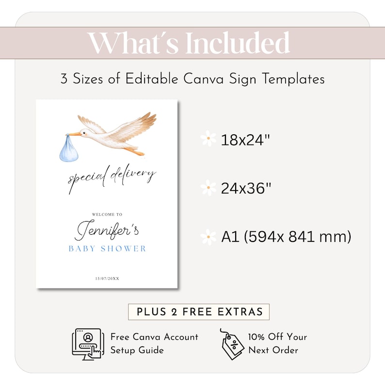 Editable Baby Shower Welcome Sign Template, Stork Blue Bundle, Special ...