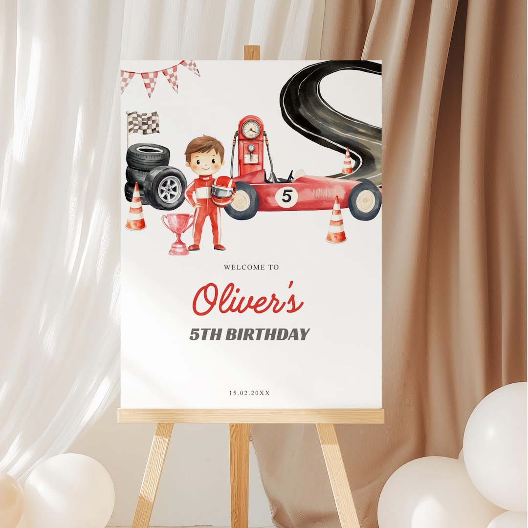 Race Car Birthday Welcome Sign | Editable Canva Template (digital ...