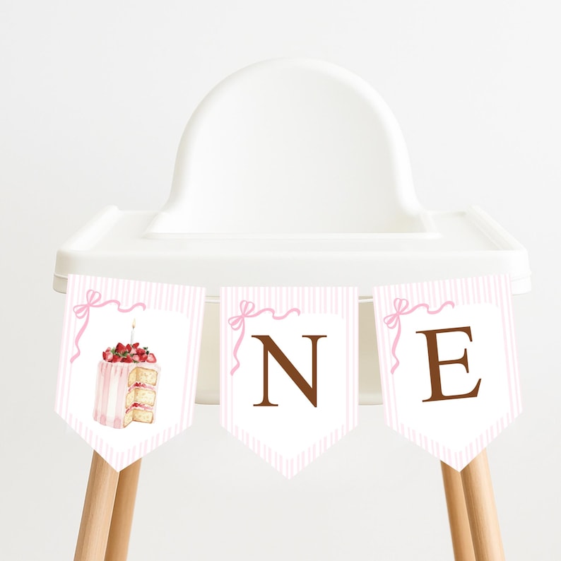 Strawberry Cake “ONE” Highchair Banner | First Birthday Decoration ...