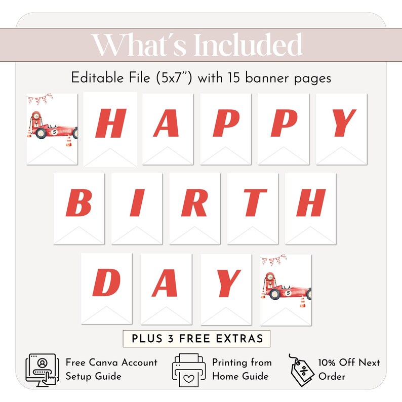 Editable Race Car Happy Birthday Banner, Red Racing Theme Decor ...