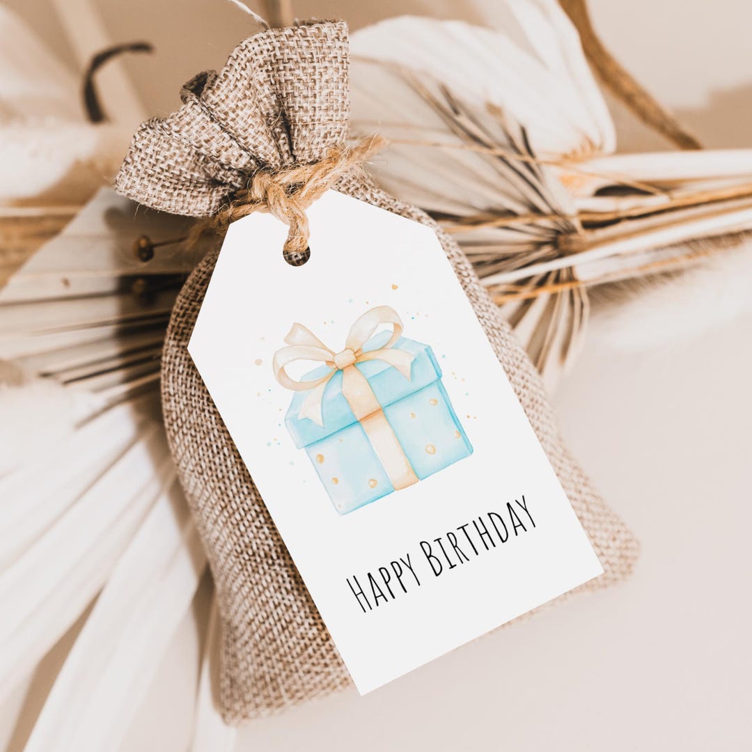 Editable Birthday Gift Tag Template – Blue Present Watercolor ...