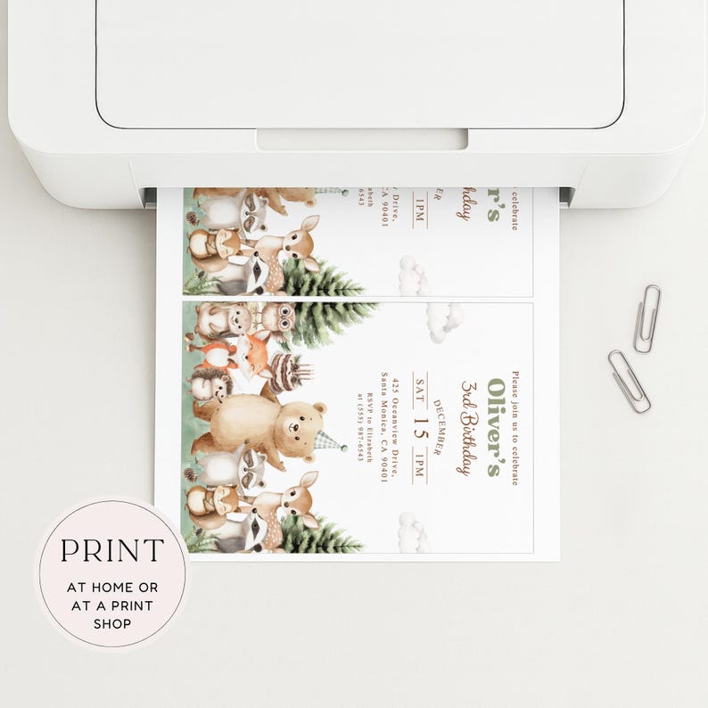 Woodland Animals Birthday Invitation Editable Template - Forest Friends ...