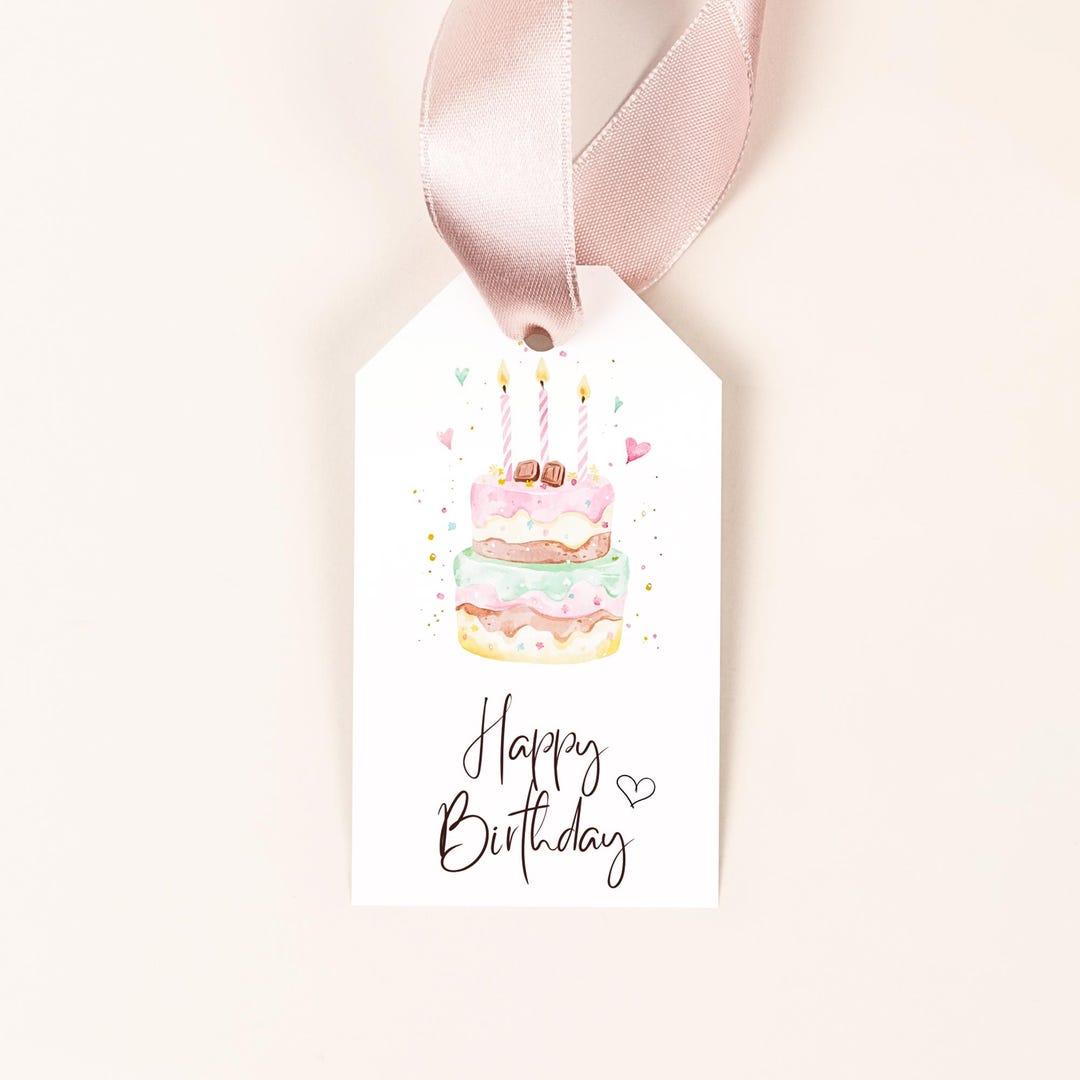 Editable Birthday Gift Tag Template – Happy Birthday Watercolor Cake ...
