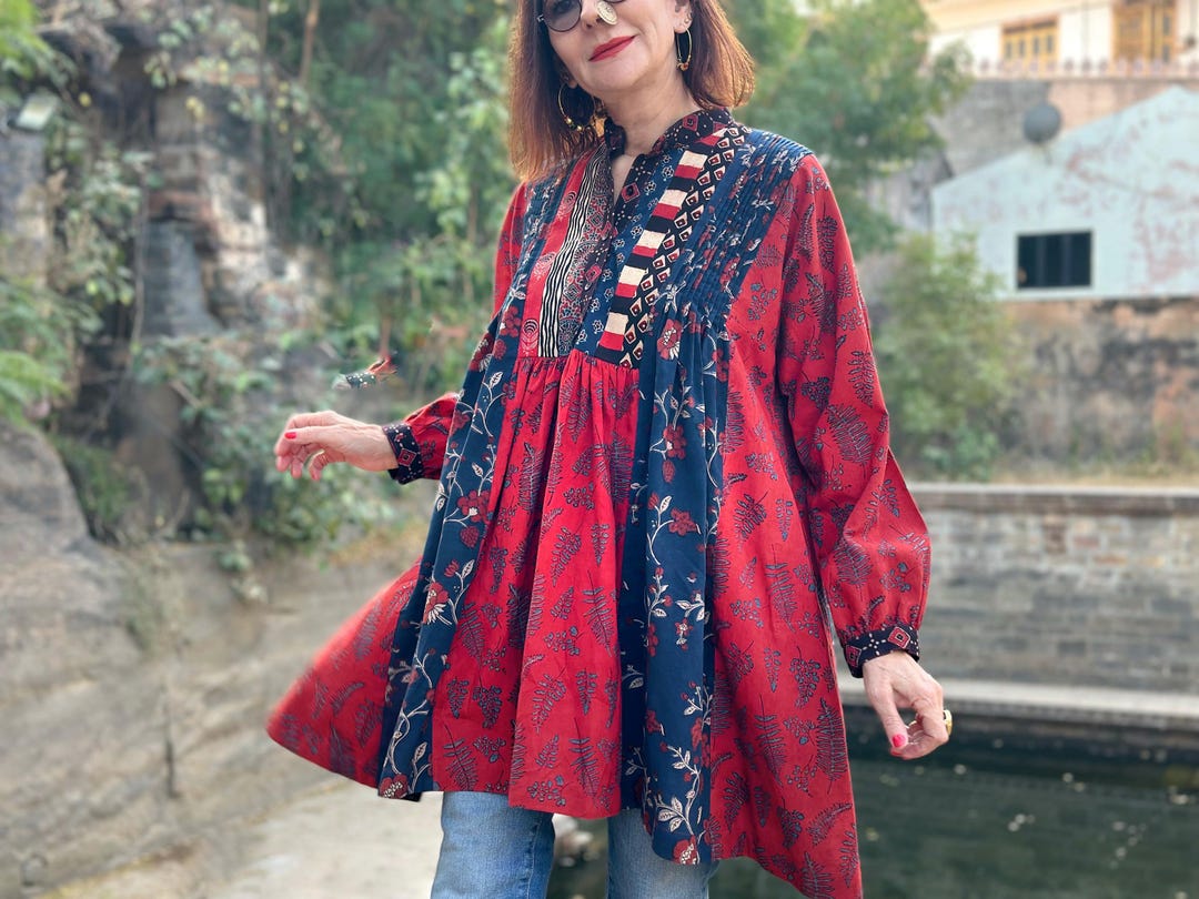 Bohemian Style Shirt in Pure Cotton Hand Made Fabrics. Patchwork, Pin ...