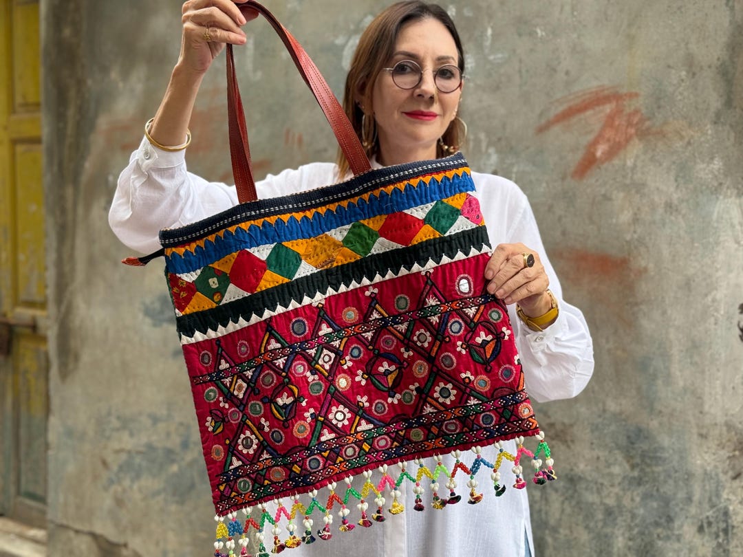 Large Tote Bag Made From Very Fine Indian Kutch Embroidery. Textile ...